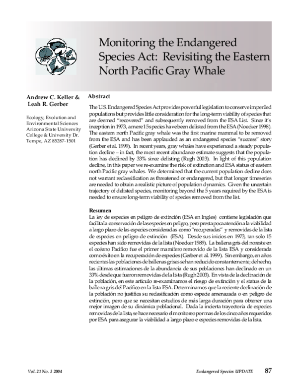 (PDF) Monitoring the Endangered Species Act: revisiting the eastern ...