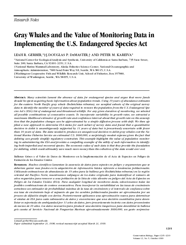 (PDF) Gray Whales and the Value of Monitoring Data in Implementing the ...