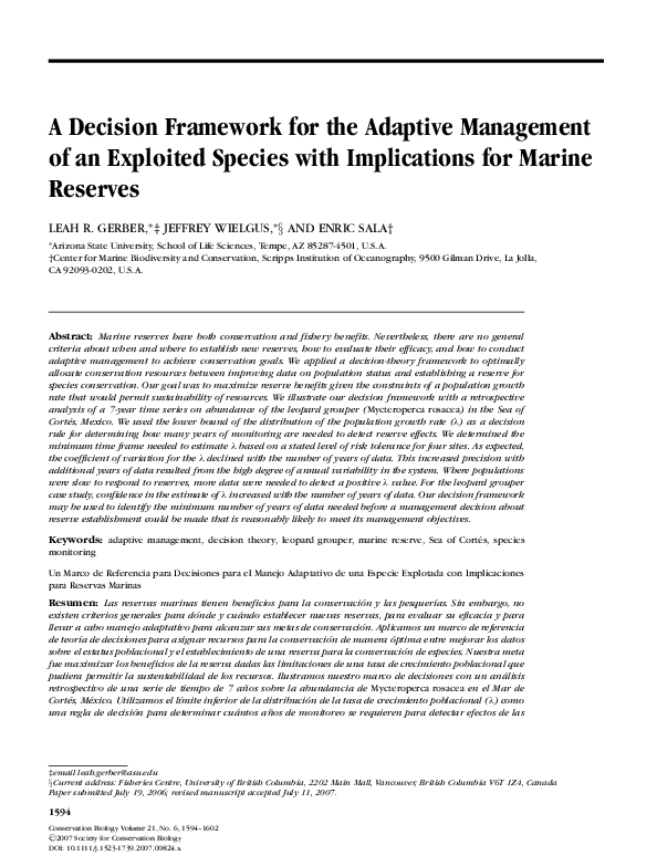 (PDF) A Decision Framework for the Adaptive Management of an Exploited ...