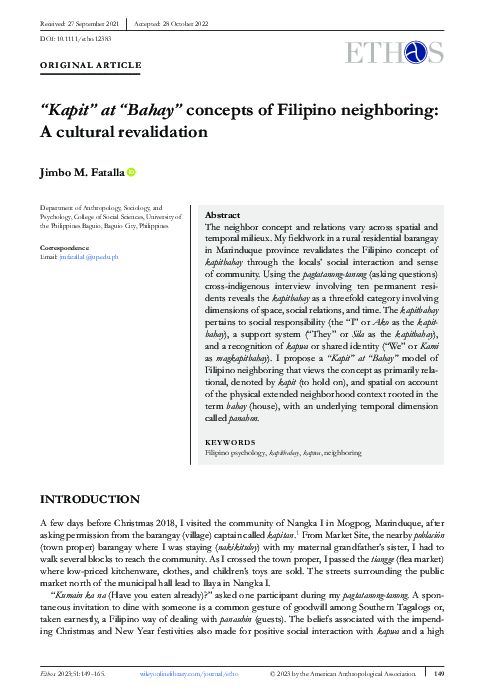 (PDF) “Kapit” at “Bahay” concepts of Filipino neighboring: A cultural ...