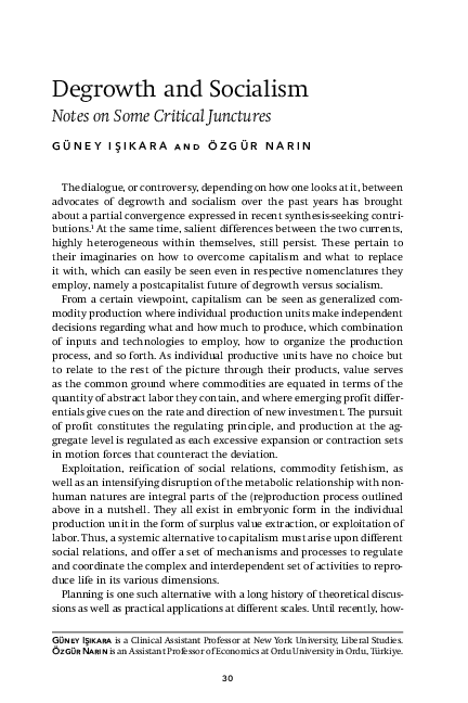 (PDF) Degrowth and Socialism: Notes on Some Critical Junctures