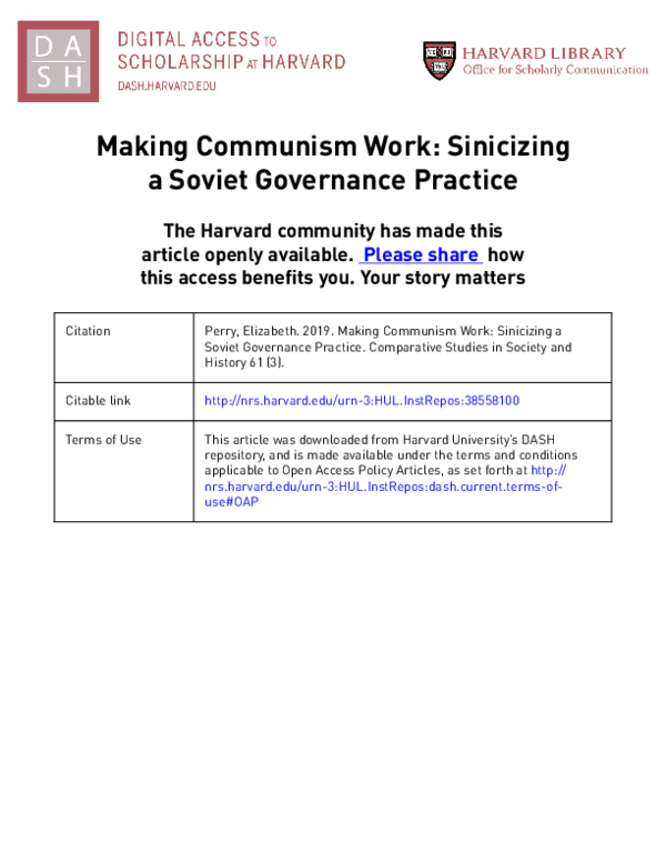 (PDF) Making Communism Work: Sinicizing a Soviet Governance Practice ...