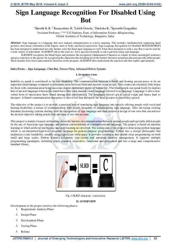 (PDF) Sign Language Recognition For Disabled Using Bot