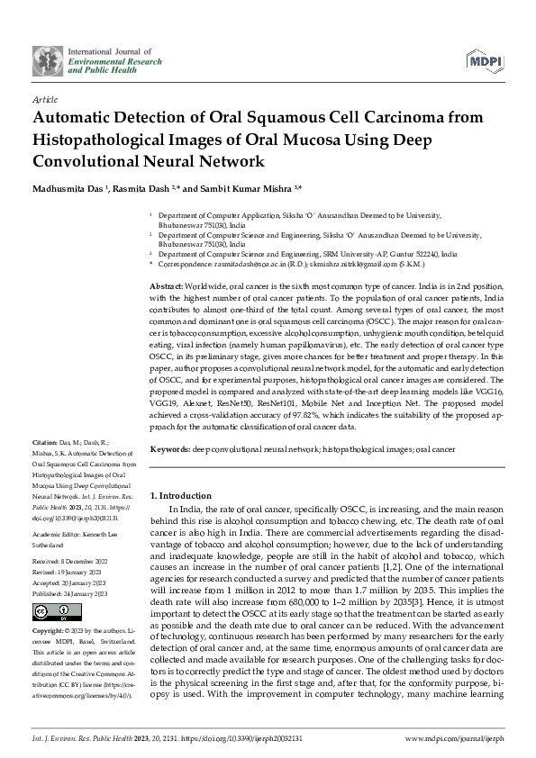(PDF) Automatic Detection of Oral Squamous Cell Carcinoma from Histopathological Images of Oral ...