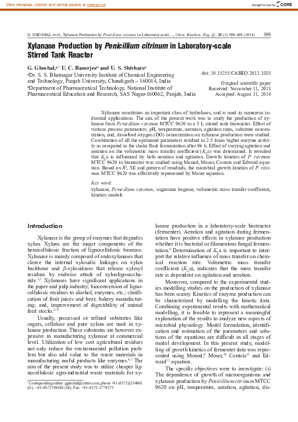 (PDF) disXylanase Production by Penicillium citrinum in Laboratory-scale Stirred Tank Reactor ...