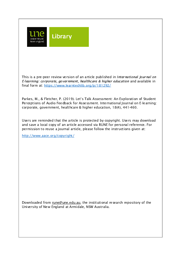 (PDF) Let's Talk Assessment: An Exploration of Student Perceptions of ...