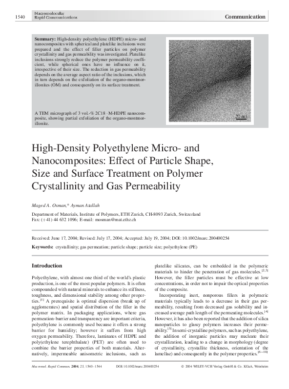 (PDF) High-Density Polyethylene Micro- and Nanocomposites: Effect of ...