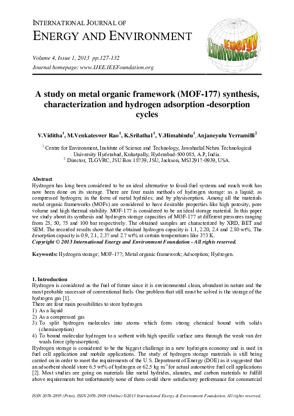 (PDF) A study on metal organic framework (MOF-177) synthesis ...