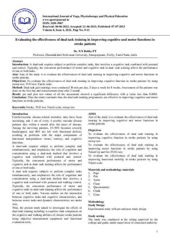 (PDF) Evaluating the effectiveness of dual task training in improving ...