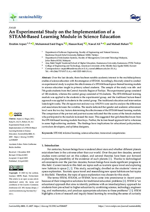 (PDF) An Experimental Study on the Implementation of a STEAM-Based Learning Module in Science ...