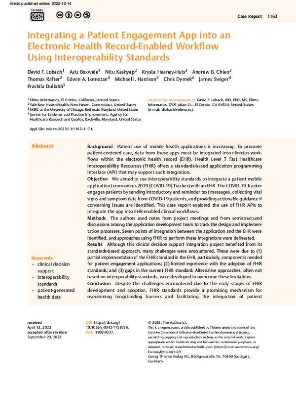 (PDF) Integrating a Patient Engagement App into an Electronic Health ...