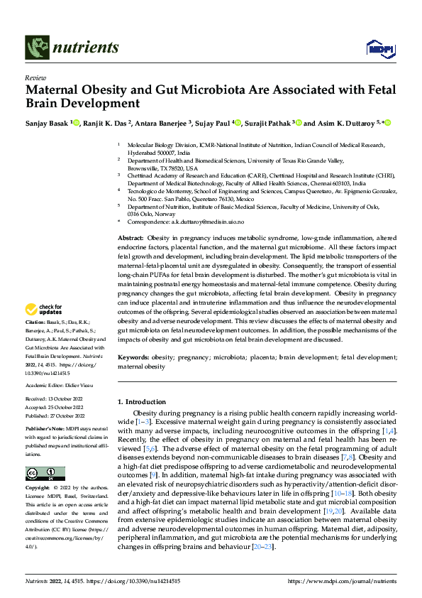 (PDF) Maternal Obesity and Gut Microbiota Are Associated With Fetal Brain Development