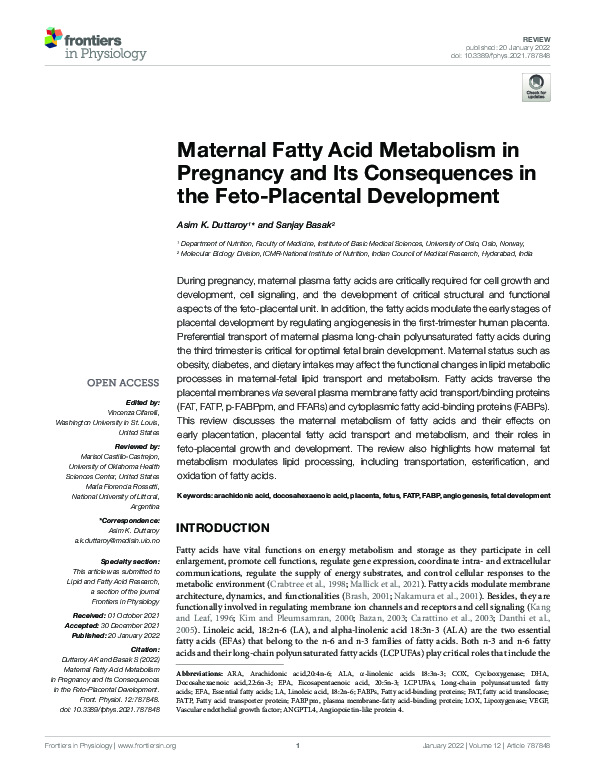 (PDF) Maternal Fatty Acid Metabolism in Pregnancy and Its Consequences ...