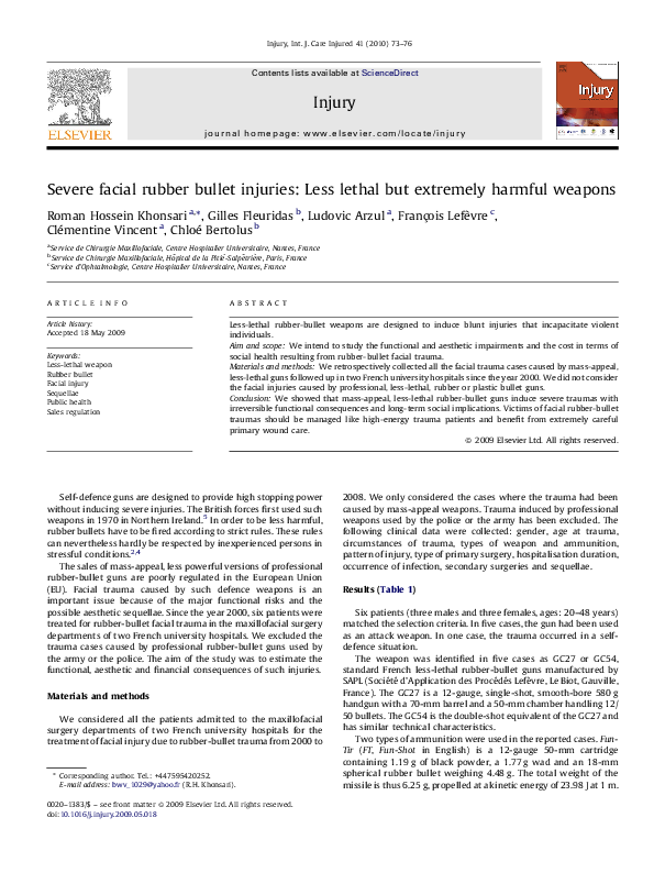 (PDF) Severe facial rubber bullet injuries: Less lethal but extremely ...