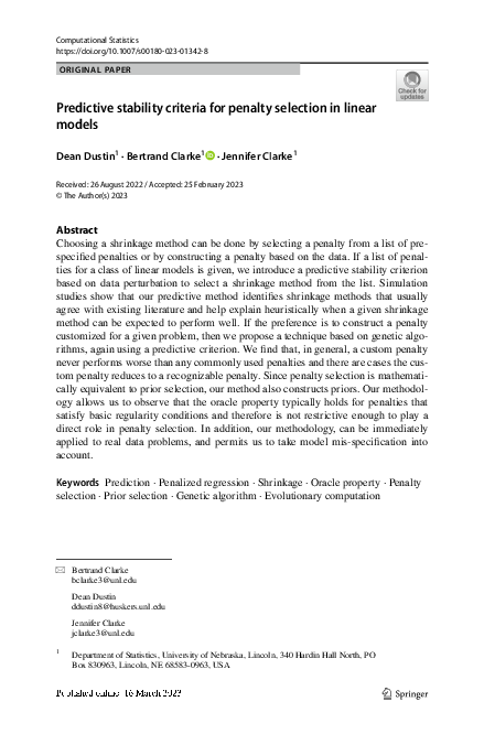 (PDF) Predictive stability criteria for penalty selection in linear models