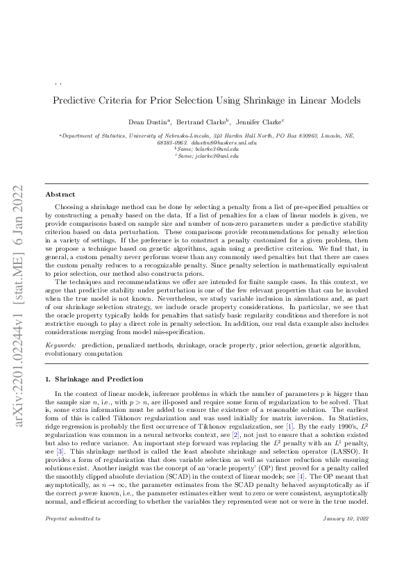 Pdf Predictive Criteria For Prior Selection Using Shrinkage In Linear