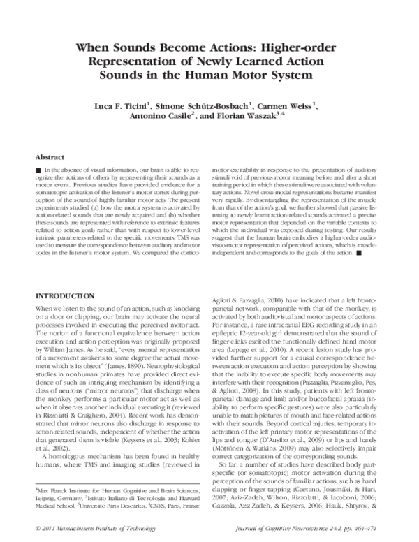 (PDF) When sounds become actions: higher-order representation of newly ...