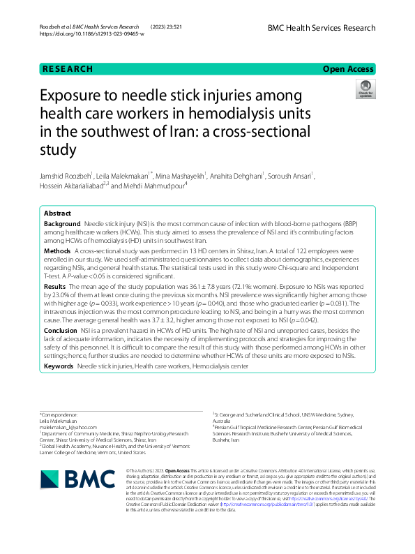 (PDF) Exposure to needle stick injuries among health care workers in ...