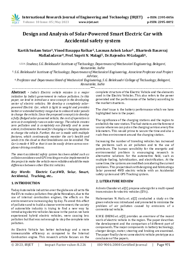 (PDF) Design and Analysis of Solar-Powered Smart Electric Car with ...