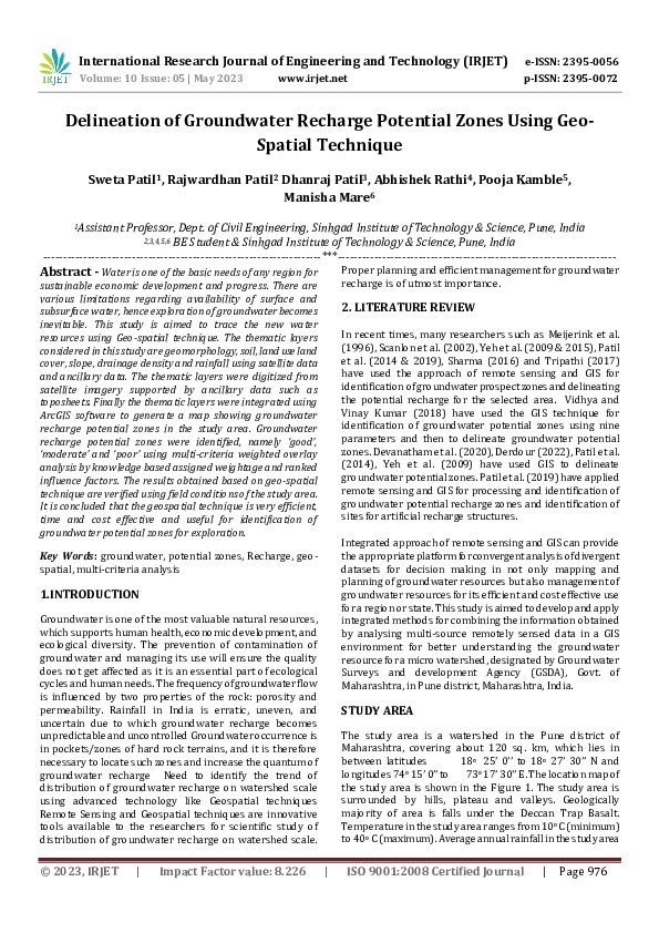 (PDF) Delineation of Groundwater Recharge Potential Zones Using Geo-Spatial Technique