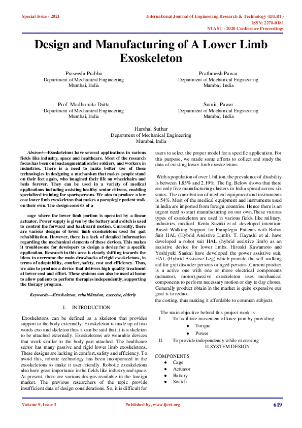 (PDF) Design and Manufacturing of A Lower Limb Exoskeleton