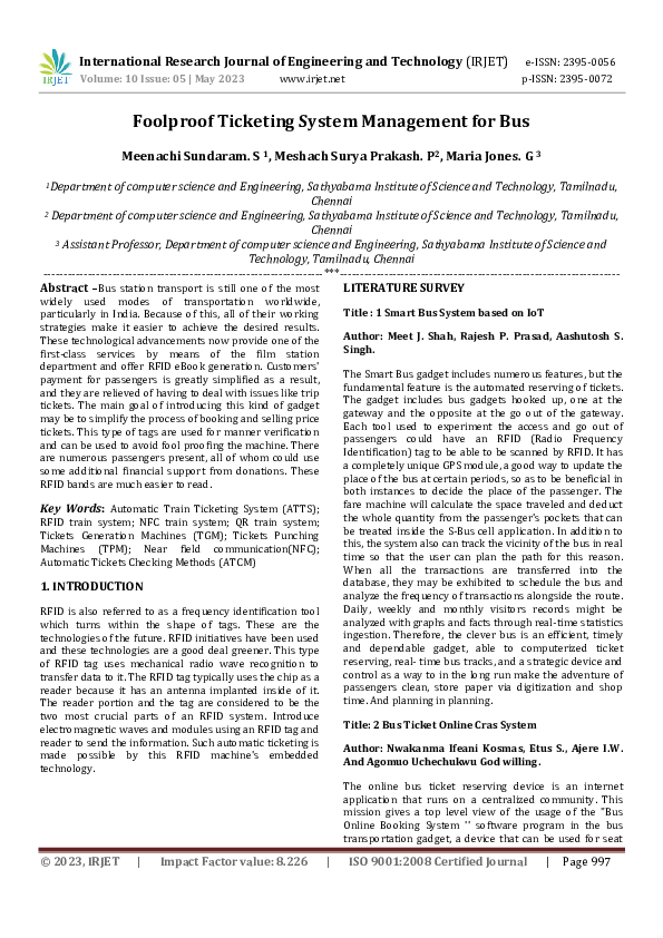 (PDF) Foolproof Ticketing System Management for Bus