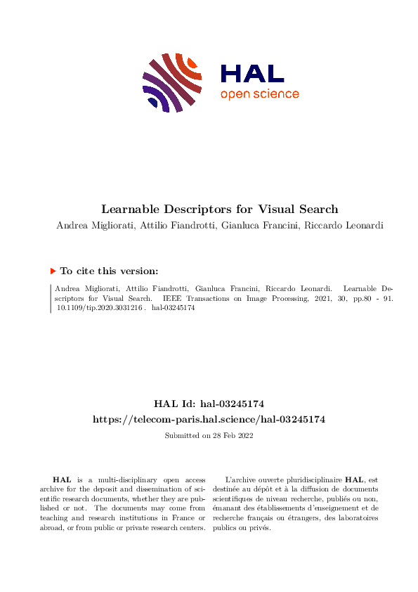(PDF) Learnable Descriptors for Visual Search