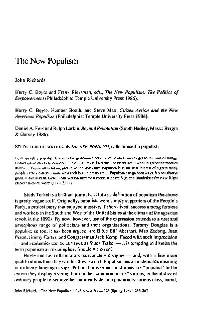 (PDF) The New Populism