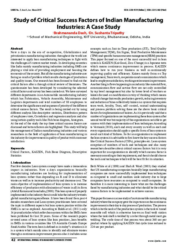 (PDF) Study of Critical Success Factors of Indian Manufacturing ...