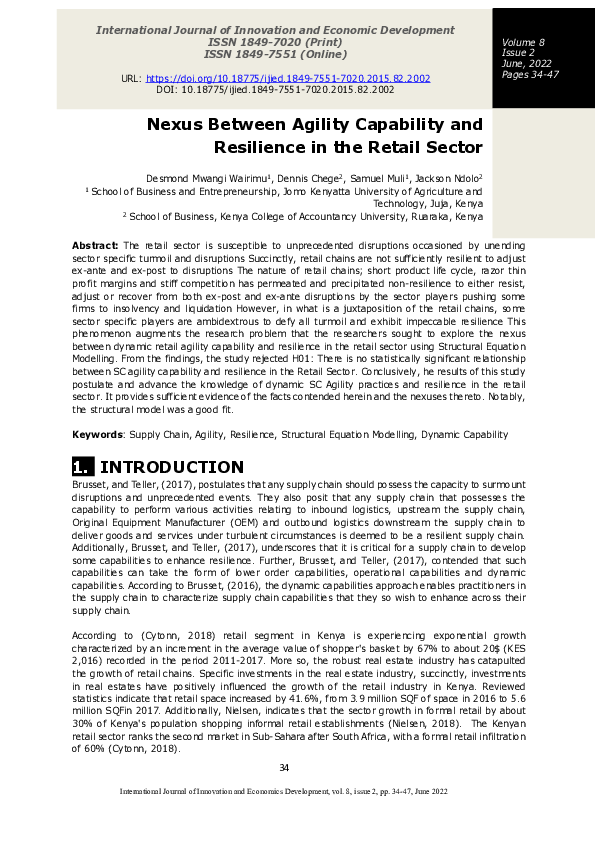 (PDF) Nexus Between Agility Capability and Resilience in the Retail Sector