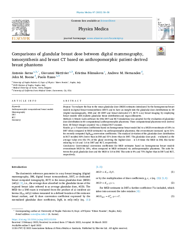 (PDF) Comparisons of glandular breast dose between digital mammography, tomosynthesis and breast ...
