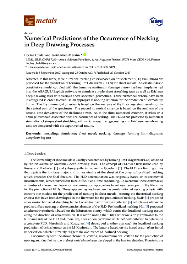 (PDF) Numerical Predictions of the Occurrence of Necking in Deep ...