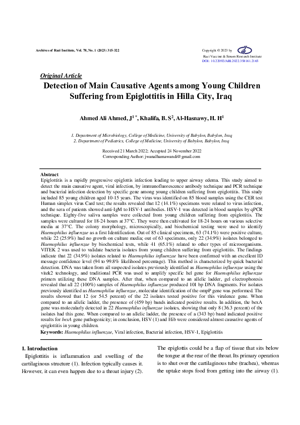 (PDF) Detection of Main Causative Agents among Young Children Suffering ...