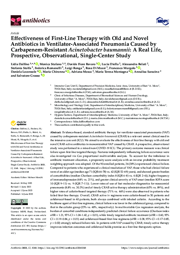 (PDF) Effectiveness of First-Line Therapy with Old and Novel Antibiotics in Ventilator ...