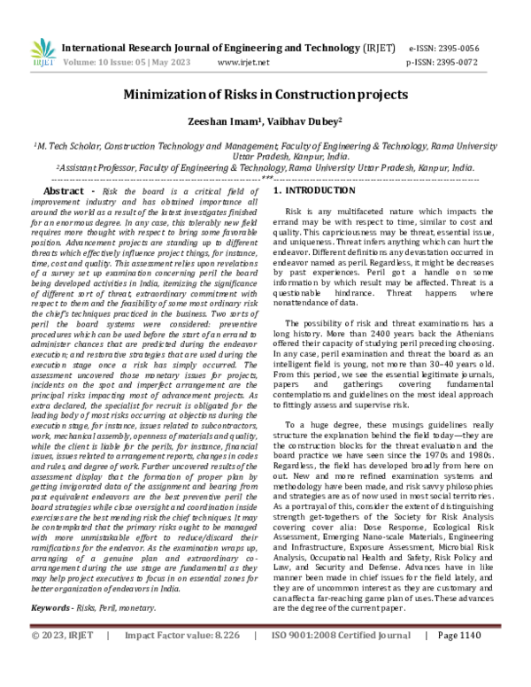 (PDF) Minimization of Risks in Construction projects