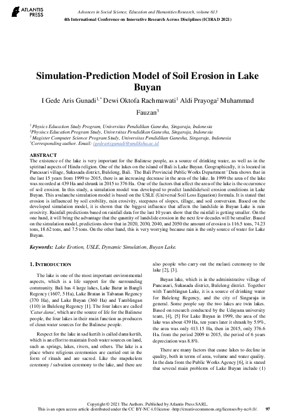 (PDF) Simulation-Prediction Model of Soil Erosion in Lake Buyan