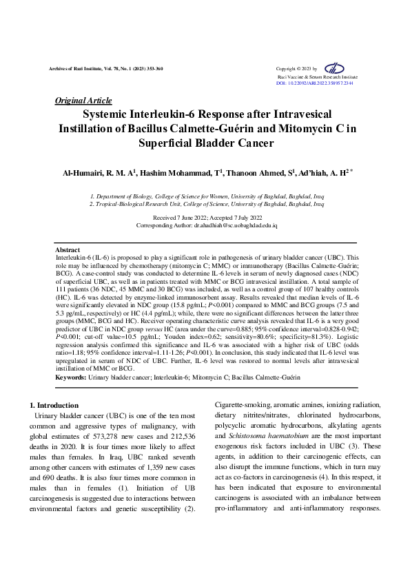(PDF) Systemic Interleukin-6 Response after Intravesical Instillation ...