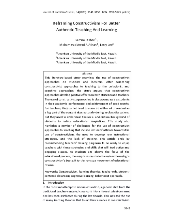 (PDF) Reframing Constructivism For Better Authentic Teaching And Learning