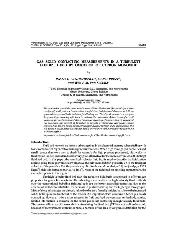 (PDF) Gas solid contacting measurements in a turbulent fluidized bed by ...