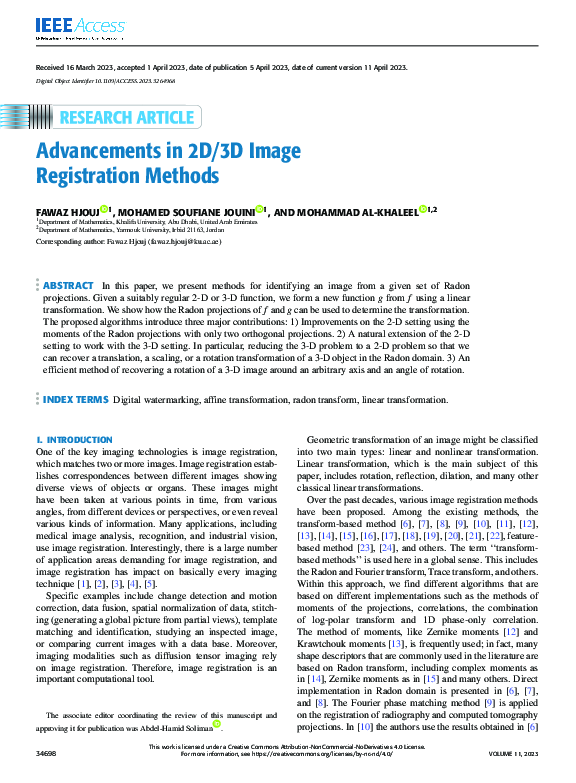 (PDF) Advancements in 2D/3D Image Registration Methods | Mohammad Al-khaleel - Academia.edu