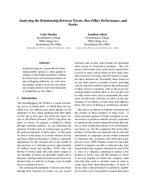 (PDF) Analyzing the Relationship Between Tweets, Box-Office Performance ...