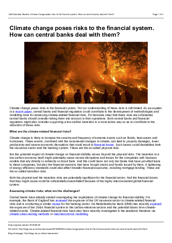 (PDF) Climate change poses risks to the financial system. How can ...