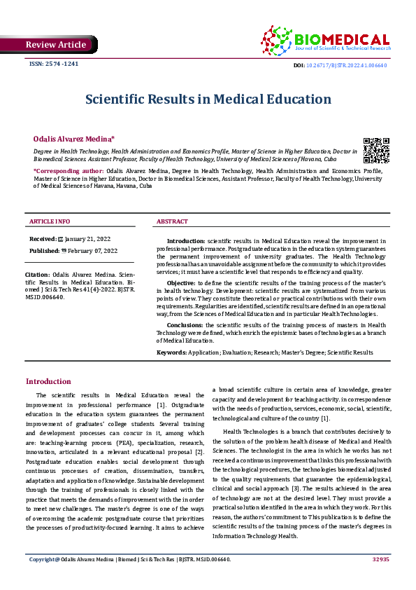 (PDF) Scientific Results in Medical Education