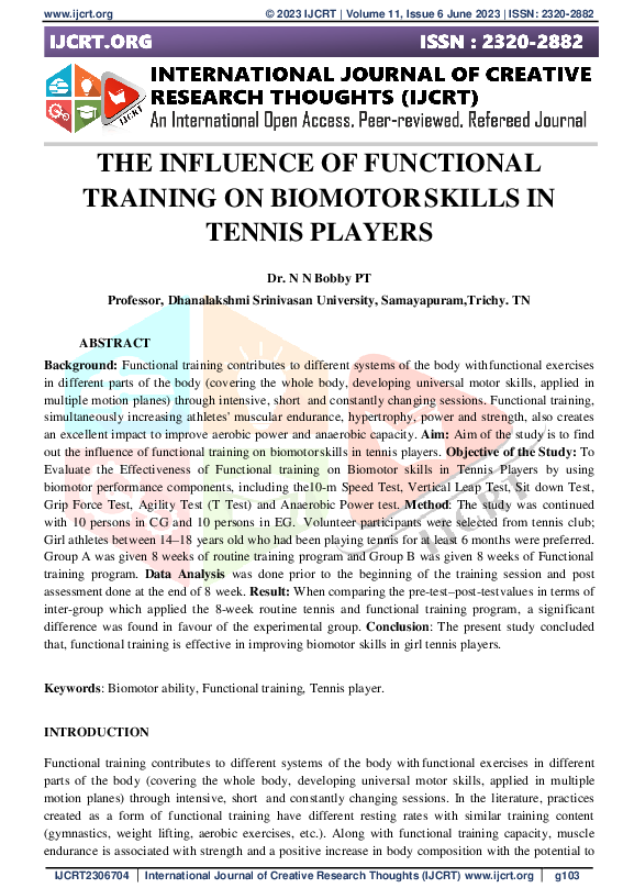 (PDF) THE INFLUENCE OF FUNCTIONAL TRAINING ON BIOMOTOR SKILLS IN TENNIS ...