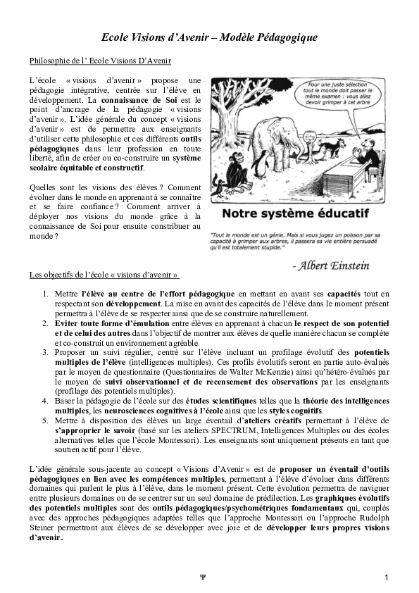 (PDF) Ecole Visions D'Avenir - Présentation par Cycles.