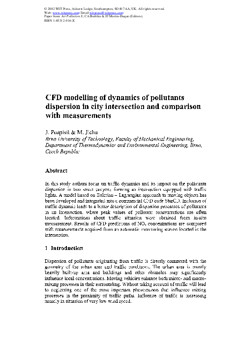 (PDF) CFD modelling of dynamics of pollutants dispersion in city ...