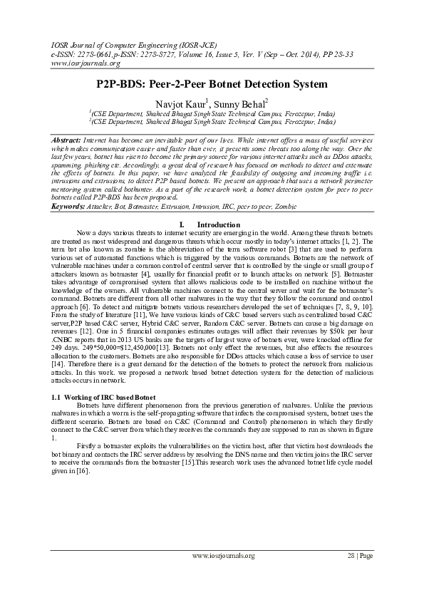 (PDF) P2P-BDS: Peer-2-Peer Botnet Detection System