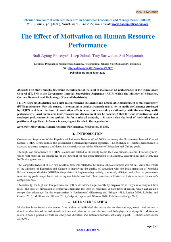 (PDF) The Effect of Motivation on Human Resource Performance