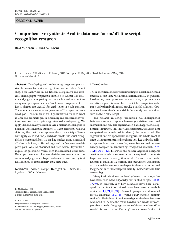 (PDF) Comprehensive synthetic Arabic database for on/off-line script ...