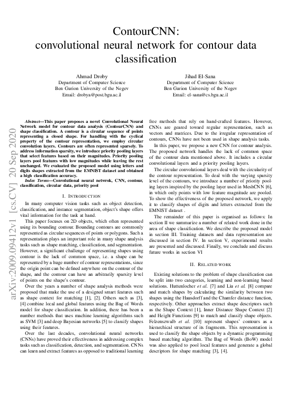 Pdf Contourcnn Convolutional Neural Network For Contour Data Classification